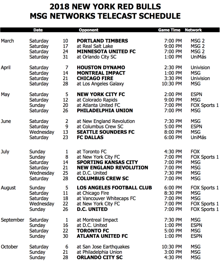 MSG Networks Announces 2018 New York Red Bulls Telecast Schedule ... MSG Networks Announces 2018 New York Red Bulls Telecast Schedule ...
