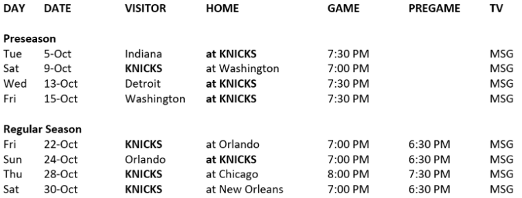 MSG Networks Announces 2021-22 New York Knicks Telecast Schedule ... MSG Networks Announces 2021-22 New York Knicks Telecast Schedule ...